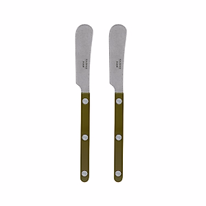Sabre Paris - Set of 2 Spreader Knives 5.5 inches - Bistrot Vintage Collection - Perfect for Butter, Tapenades, Spreads - Stainless Steel & Nylon - Dishwasher Safe - Fern Green - Mat Finish