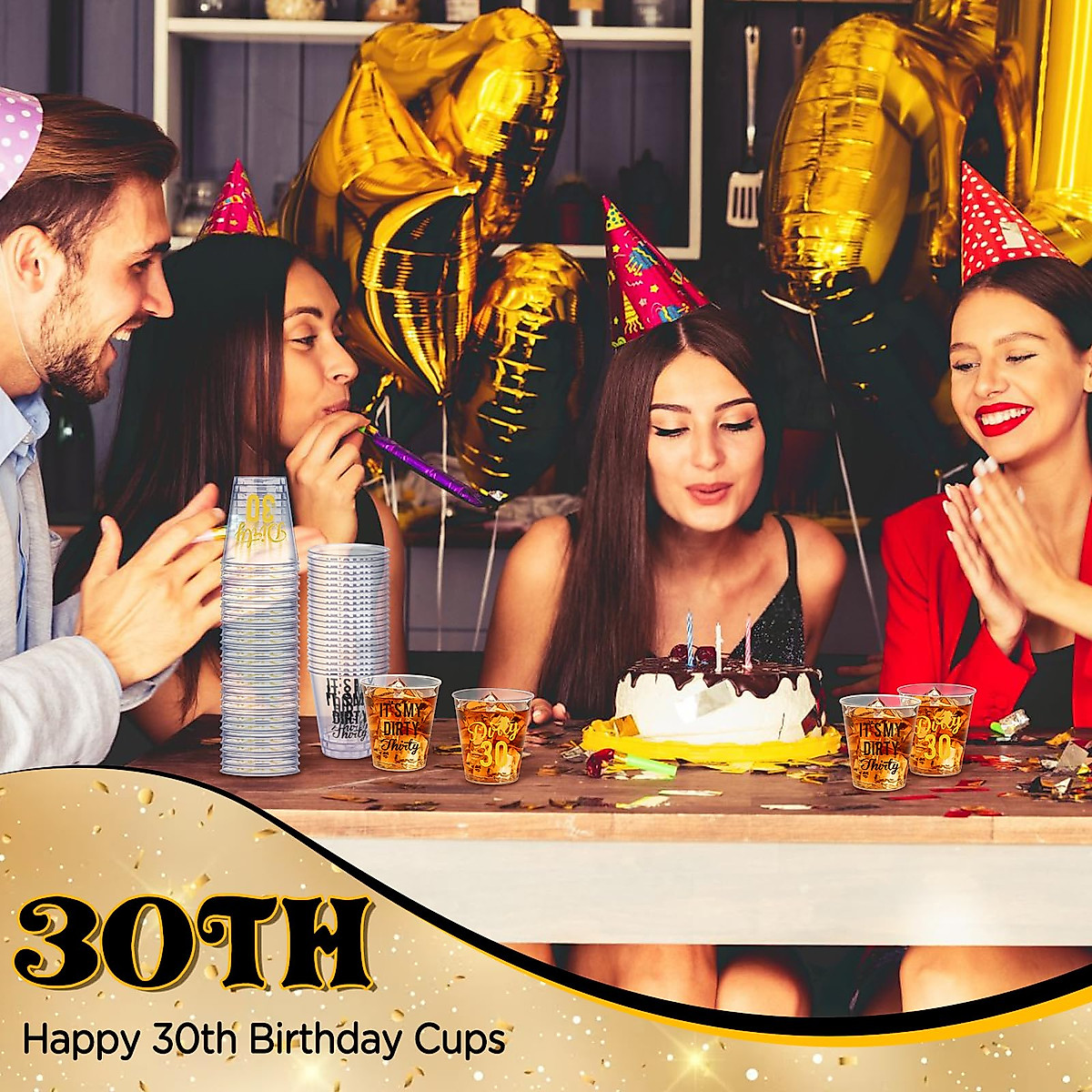 RUMIA 100 Pcs 30th Birthday Shot Glasses 30th Birthday Decorations for Men Women Dirty 30 Birthday Shot Glasses 2 oz Plastic Disposable Cups 30th Birthday Party Favors Gifts Anniversary Wedding Décor