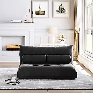 Harper & Bright Designs Lazy Sofa Adjustable Folding Futon Sofa Video Gaming Sofa with Two Pillows
