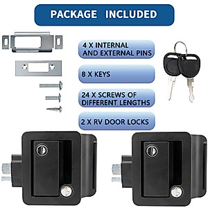 RV Camper Door Latch Lock,100% Metal Camper Door Lock Replacement kit,2 Pack Black rv Entry Door Locks for Travel Trailers,Only Fits 2.75"x3.75" Door Lock Hole 8 Camper Keys