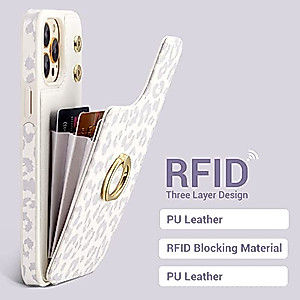 Elteker iPhone 12 Pro Max Phone Case with Card Holder,iPhone 12 Pro Max Wallet Case for Women with Ring Kickstand,RFID Blocking Card Slots Leather Case for iPhone 12 Pro Max (6.7") - Gray Leopard