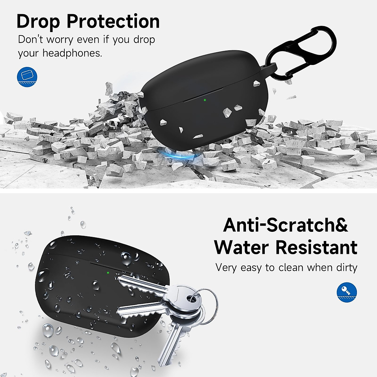 JDHDL for Sony WF-1000XM5 Case Cover with Replacement Ear Tips(S/M/L), Protective Silicone Case for Sony WF-1000XM5 with 3 Pairs Eartips (Black)