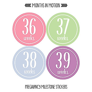 Months In Motion Pregnancy Weekly Belly Growth Stickers Pregnant Expecting Maternity Keepsake - Baby Bump - Large Set of 36 Weekly Photo Sticker