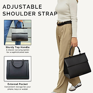 Modern Picnic Vegan Leather Lunch Bag for Women, Cooler Lunch Bag for Girls, Easily Wipeable, Adjustable Shoulder Strap, Women’s Lunch Bags for Work/Office/Outdoor, Black As Seen on Shark Tank