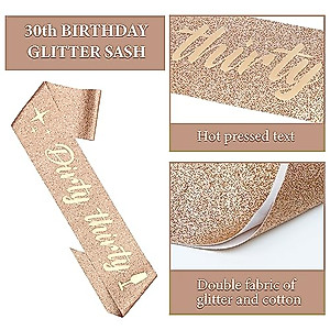 30th Birthday Sash & Rhinestone Dirty 30 Birthday Headband Kit- "Dirty thirty" Birthday Sash Happy 30th Birthday Decorations for Women 30th Birthday Gifts Party Decorations (Rose gold)