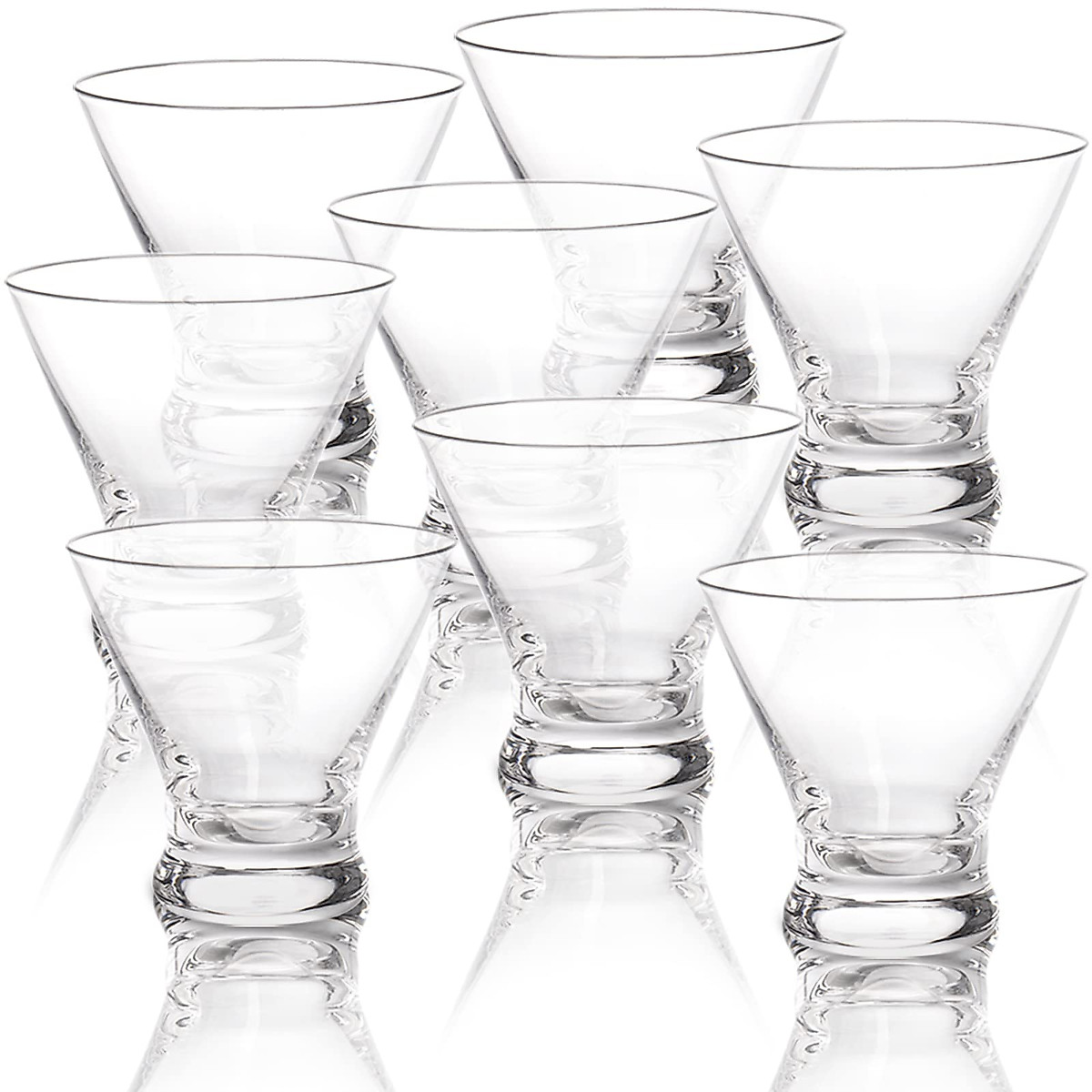 DEAYOU 8 Pack Stemless Glasses Set, Cocktail Glasses with Base for Gimlet, Margarita, Drink, Juice, Party, Gift, 7 OZ