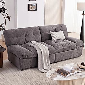 Mangodan 80" Chenille Cloud Deep Seat Couch Loveseat for Living Room, Modern Sofa Couch for Small Spaces, Cozy Comfy Loveseat with Solid Wood Frame, Pillow-Designed Armrest Sleeper Loveseat, Darkgray