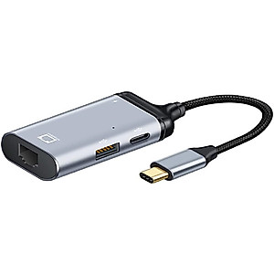 chenyang USB C HUB,USB C to RJ45/USB A/C Data/PD 65W Fast Charging 4 in 1 Multiport Adapter Support Network/Data/Charging Working at The Same time