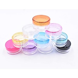 10 pack of 5 Gram Empty Cosmetic Containers, Round Cosmetic Sample Pots Jars Makeup Containers With Multi Color Top Lids Plastic Sample Eye Shadow, Nails, Powder, Gems, Jewelry, Cream