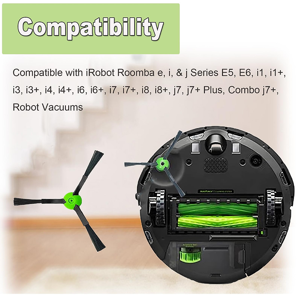 Dhoua 10 Packs Replacement Side Brushes Compatible with iRobot Roomba e, i, & j Series E5, E6, i1, i1+, i3, i3+, i4, i4+, i6, i6+, i7, i7+, i8, i8+, j7, j7+ Plus, Combo j7+，Robot Vacuums