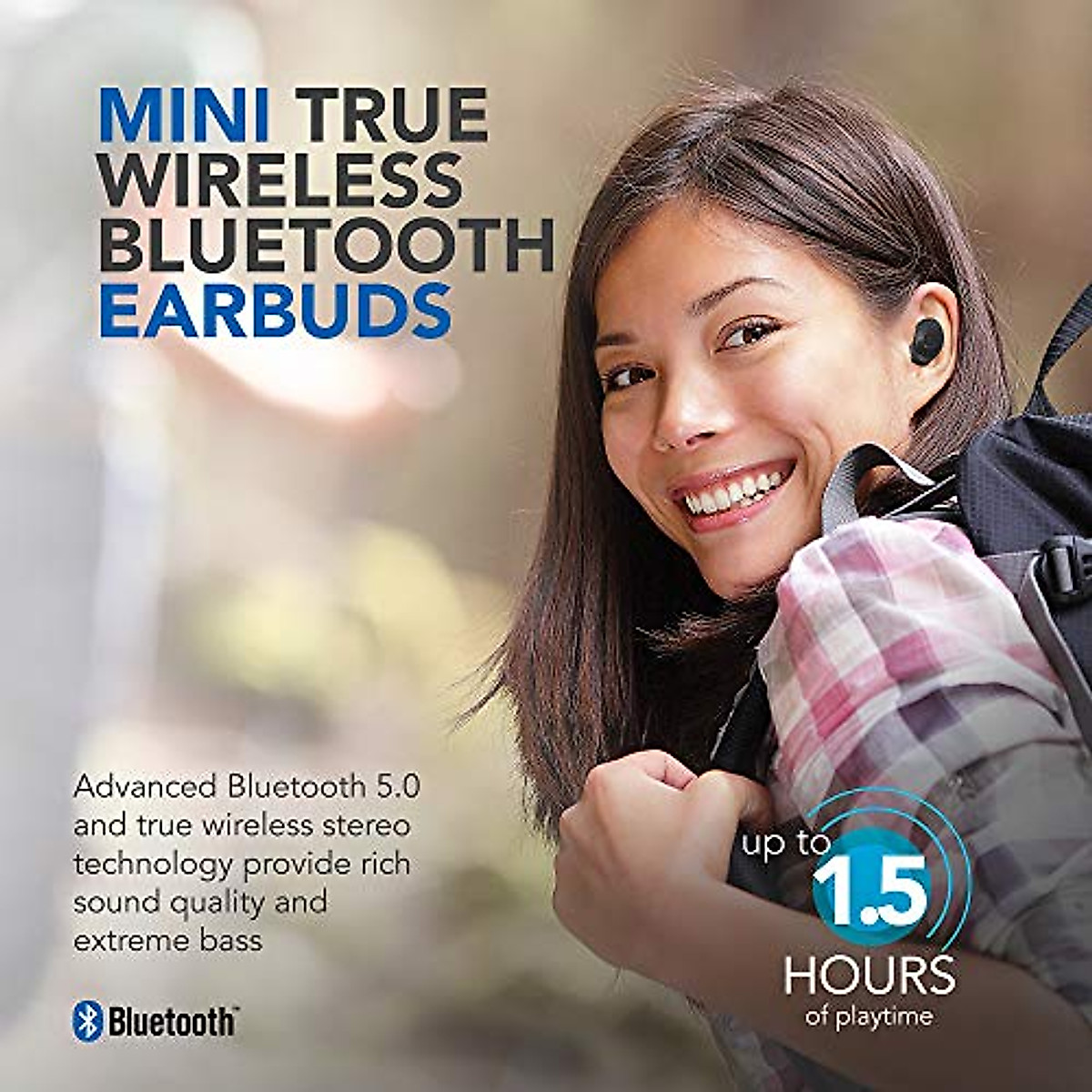 Wireless Gear True Wireless Bluetooth 5.0 Mini Earbuds with USB Charging Base, Black