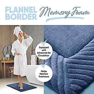 MICRODRY Habitude Flannel Bath Mats for Bathroom, Bordered Memory Foam Bathroom Mats, Skid Resistant Bathroom Rugs with Advanced Air Circulation for Fast Drying, 16 x 24 Inches, Blue