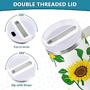 RPLIFE Bright Sunflowers Green Leaves 40 Oz Tumbler with Handle and Straw, Stainless Steel Water Bottle with Straw, Tumbler for Men