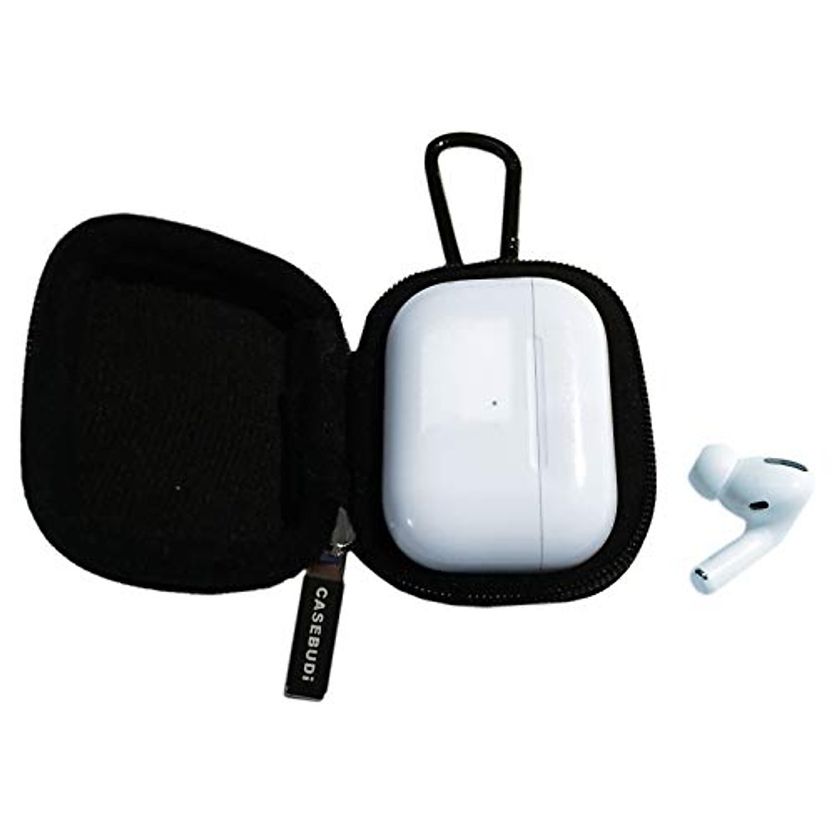 CASEBUDi Protective Form Fitting Case Compatible with Apple AirPods Pro | Key Ring and Carabineer Included | Use as Keychain | Ballistic Nylon with Impact Protection (Black)