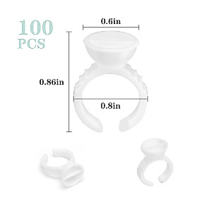 Akstore 200PCS Disposable Makeup Glue Rings Plastic Nail Art Tattoo Glue Rings Holder Eyelash Extension Rings Adhesive Pigment Holders Finger Hand Beauty Tools (Seperated)
