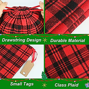 YQL Buffalo Plaid Drawstring Bags, 9Pcs Soft Flannel Christmas Gift Bags Assorted Sizes Christmas Fabric Bags Reusable Christmas Gift Bags for Christmas Package Birthday Holiday Party(Red&Black)