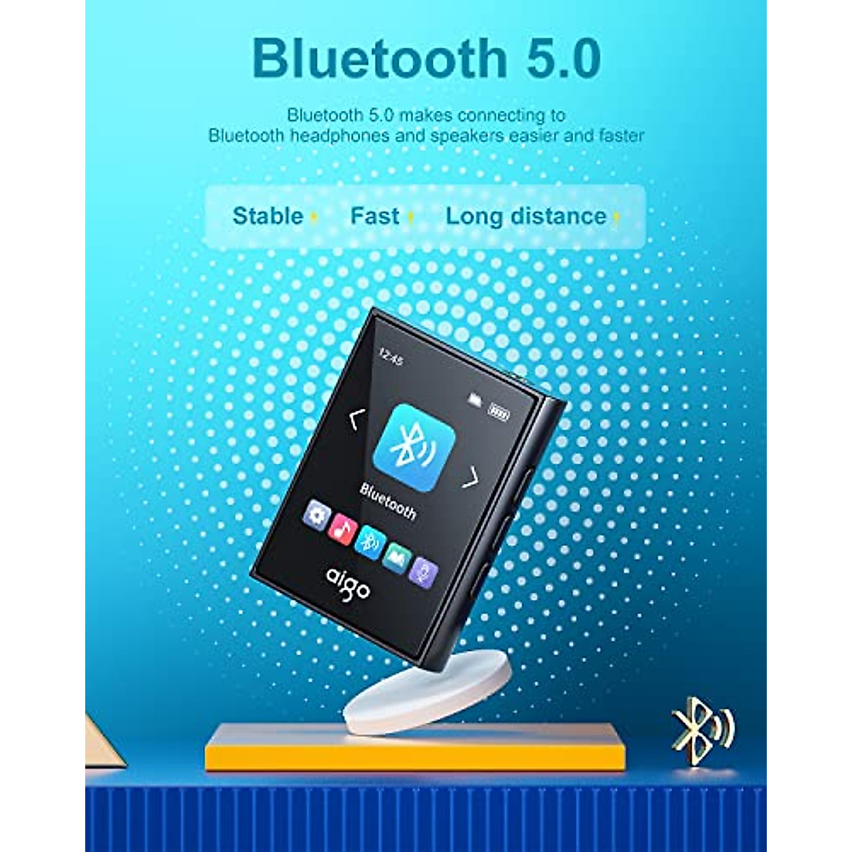 【2023 New Edition】 aigo 32GB Bluetooth 5.0 MP3 Player, Portable Touch Screen HiFi Lossless Sound Music Player with Bulit-in Speaker, FM Radio, Voice Recorder, E-Book, Support Up to 128G