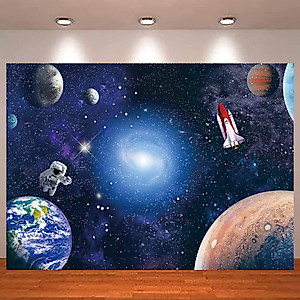 VOUORON Outer Space Happy Birthday Photography Backdrop for Kids Baby Astronaut Rocket Banner 5x3ft Universe Planet Photo Background for Children's Birthday Galaxy Planet Party Photo Studio Props