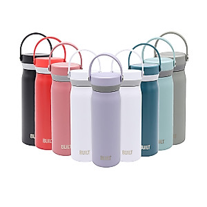 BUILT Cascade Double Wall Vacuum Insulated Stainless Steel Wide Mouth Water Bottle with Comfort Grip and Carry Handle Lid, 20 ounces, Lavendar