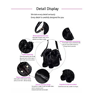 ENYIWH Women Leopard Print Faux Purse Fur Drawstring Bucket Bag Shoulder Crossbody Bag