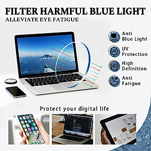 JFXQDR Men's Blue Light Blocking Glasses, Fake Square Computer Screen Eyeglasses Anti Eyestrain & UV Glare RF6201 (Bright Black Frame Gun Temple)