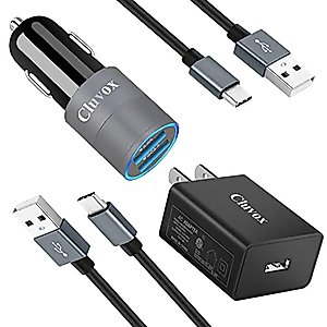 Cluvox USB Fast Charger Set, Compatible for Samsung Galaxy S22/S21/S20/Plus/Ultra/S10/S9/S8/Note 20/10/9/A20/A50, Quick Charge 3.0 Charger kit, Rapid Car Charger+Wall Charger with 2 Type C Cord 3ft
