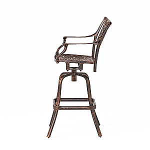 Christopher Knight Home Sebastian Cast Aluminum Barstool with Cushion, Copper