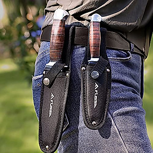 FLISSA 2-piece Bowie Knife with Sheath, Fixed Blade Hunting Knife with Leather Handle for Outdoor, Camping, Survival, Hiking