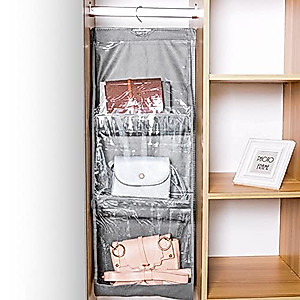 Hanging Bag 3 Layers with Hanging Hook High Capacity Transparent Collapsible 6 Pockets Dust Proof Handbag Storage Bag Household
