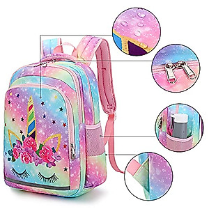 CAMTOP Backpack for Kids Girls School Backpack with Lunch Box Preschool Kindergarten BookBag Set (Y0058-2 Unicorn-Rainbow)