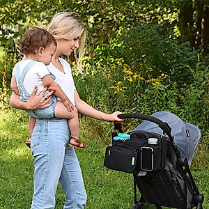 Non-Slip Stroller Organizer With Cup Holders, Exclusive Straps Grip Handlebar. Universal Fit For Uppababy Vista Cruz Nuna Baby Jogger Bob Britax Bugaboo Graco Stroller Accessories Caddy Parent Console