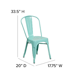 EMMA + OLIVER Commercial Grade Mint Green Metal Indoor-Outdoor Stackable Chair