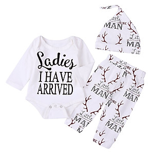 Newborn Suit For Baby Shower Deer Print Long Sleeve Romper+Long Pants+Hat (0-3months, Man),3M