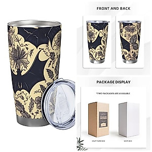 Bat Print Tumbler with Lid and Straw 20oz Stainless Steel Car Cup for Hot and Cold Drinks, Double Wall Insulated Travel Coffee Mug Reusable Drink Thermos Cup Birthday Gifts