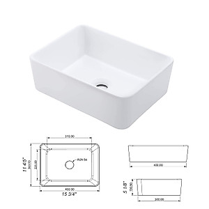 HOTIS HOME Rectangular Vessel Sink, 16"X12" White Bathroom Sink, Ceramic Vessel Sinks For Bathrooms, Rectangle Farmhouse Small Above Countertop Bathroom Vessel Sink