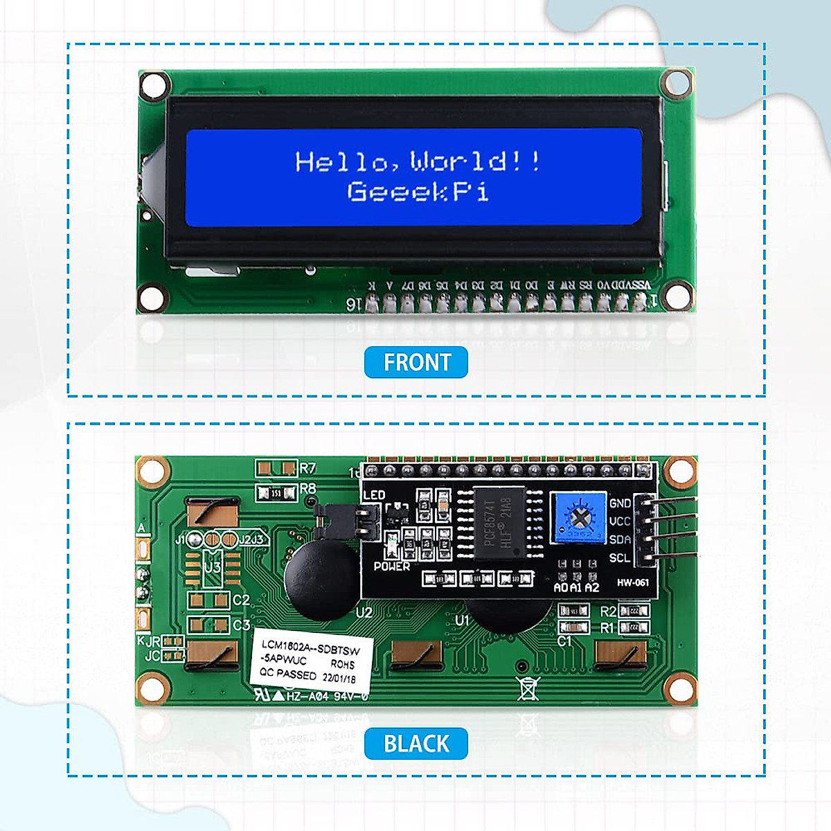 GeeekPi 2-Pack I2C 1602 LCD Display Module 16X2 Character Serial Blue Backlight LCD Module for Raspberry Pi Arduino STM32 DIY Maker Project Nanopi BPI Tinker board Electrical IoT Internet of Things
