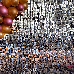 Shimmer Wall Sequin Backdrop (12Pcs), Square Panels Decoration for Wedding, Events, Advertising Sign and Photography Background. (Silver)