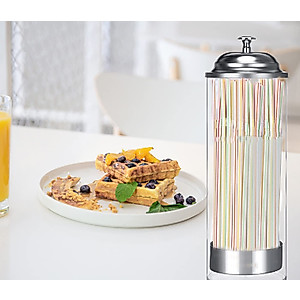 Straw Dispenser for Pencils with Stainless Steel Lid, Clear Acrylic Straw Holder, 100 Striped Plastic Straws