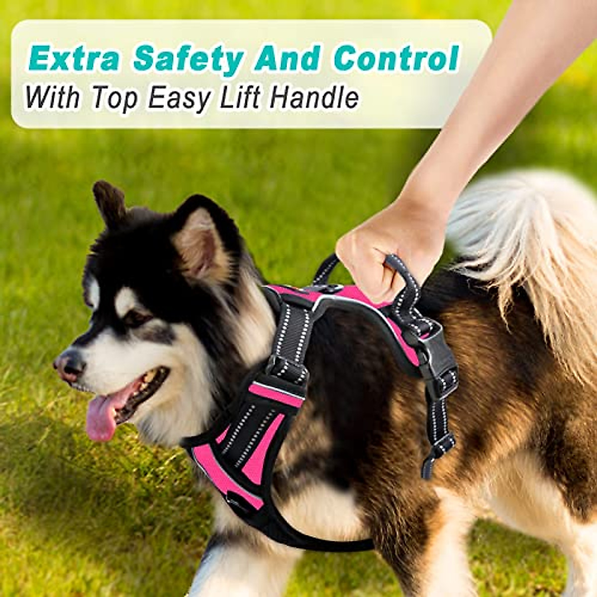 BARKBAY No Pull Pet Harness Dog Harness Adjustable Outdoor Pet Vest 3M Reflective Oxford Material Vest for PINK Dogs Easy Control for Small Medium Large Dogs (L)