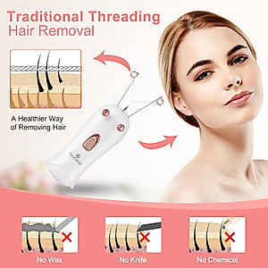 Tangibay Mermaid Threading Hair Removal - Rechargeable Facial Hair Threader Machine, Womens Automatic Thread Hair Remover Tool Kit, Electric Threads Epilator for Face, Upper Lip, Arms (White)
