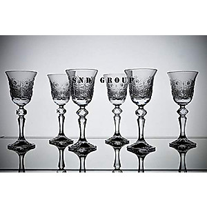 Czech Bohemian Crystal Set of 6 Stem Liqueur Glasses 2oz./60ml. Hand Cut Elegant Vintage Lace Design Vodka Sherry Brandy Whiskey Classic Gift Wedding Birthday Housewarming Anniversary