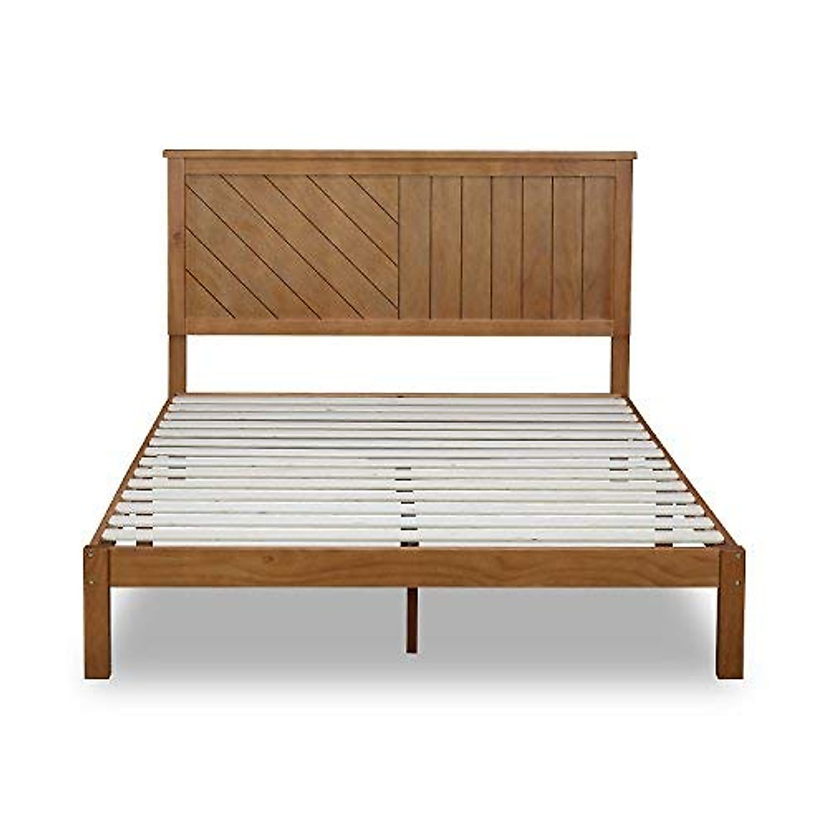 MUSEHOMEINC Solid Wood Platform Bed with Headboard for Bedroom,Wood Slat Support & No Box Spring Needed, Unique Style Design,Queen
