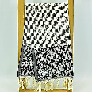 Agah Home Turkish Peshkir, Face Towel, Kitchen Towel, Monogrammed Towel, Personalized Hand Towel, Tea Towel, Cotton Towel, 18x36 in Kesik Elmas Peshkir (Black)