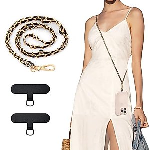 TiMOVO Universal Phone Lanyard, Metal Cell Phone Chain Anti-Theft Crossbody Strap for iPhone 16, 15 and Most Smartphones, Cell Phone Neck Holder for Women, Gold & Black