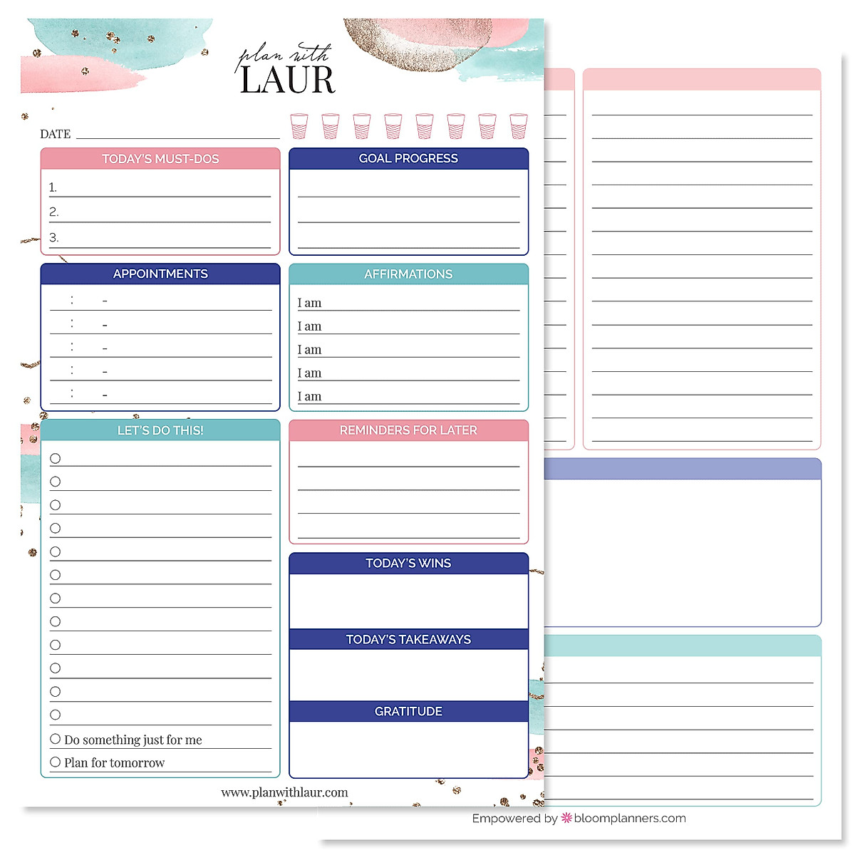 bloom daily planners Double Sided Daily Planning System Tear Off to-Do Pad - Undated Checklist Notepad Organizer with Perforated Sheets - 6" x 9" - Plan With Laur