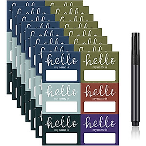 120 Pieces Hello Name Tags with Black Marker Pen, Hello My Name is Stickers Newborn Baby Name Sticker Labels for School Office Home (Dark Colors Set)