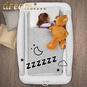 ELTOW Inflatable Toddler Travel Bed with Safety Bumpers, Portable Toddler Bed for Travel & Camping, Complete Kids Air Mattress Set, Toddler Blow Up Mattress with Sides, High Speed Pump, Carry Bag