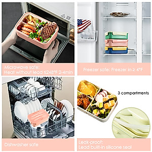 TACGEA Bento Box for Kids and Adults, Lunch Box 37oz Food Storage Container with Fork & Spoon, Knife, BPA Free, Microwave, Dishwasher Freezer Safe (Pink)