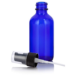 JUVITUS 2 oz Cobalt Blue Glass Boston Round Bottle Black Treatment Pump (12 pack) + Funnel