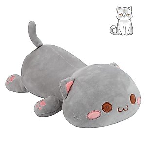 AFAN Cat Stuffed Animals Plush 13.7" Soft Cute Cat Plush Pillow Toys Kawaii Kitten Plushies Doll Gifts for Kids Girls Boys (Round Eyes, Grey)